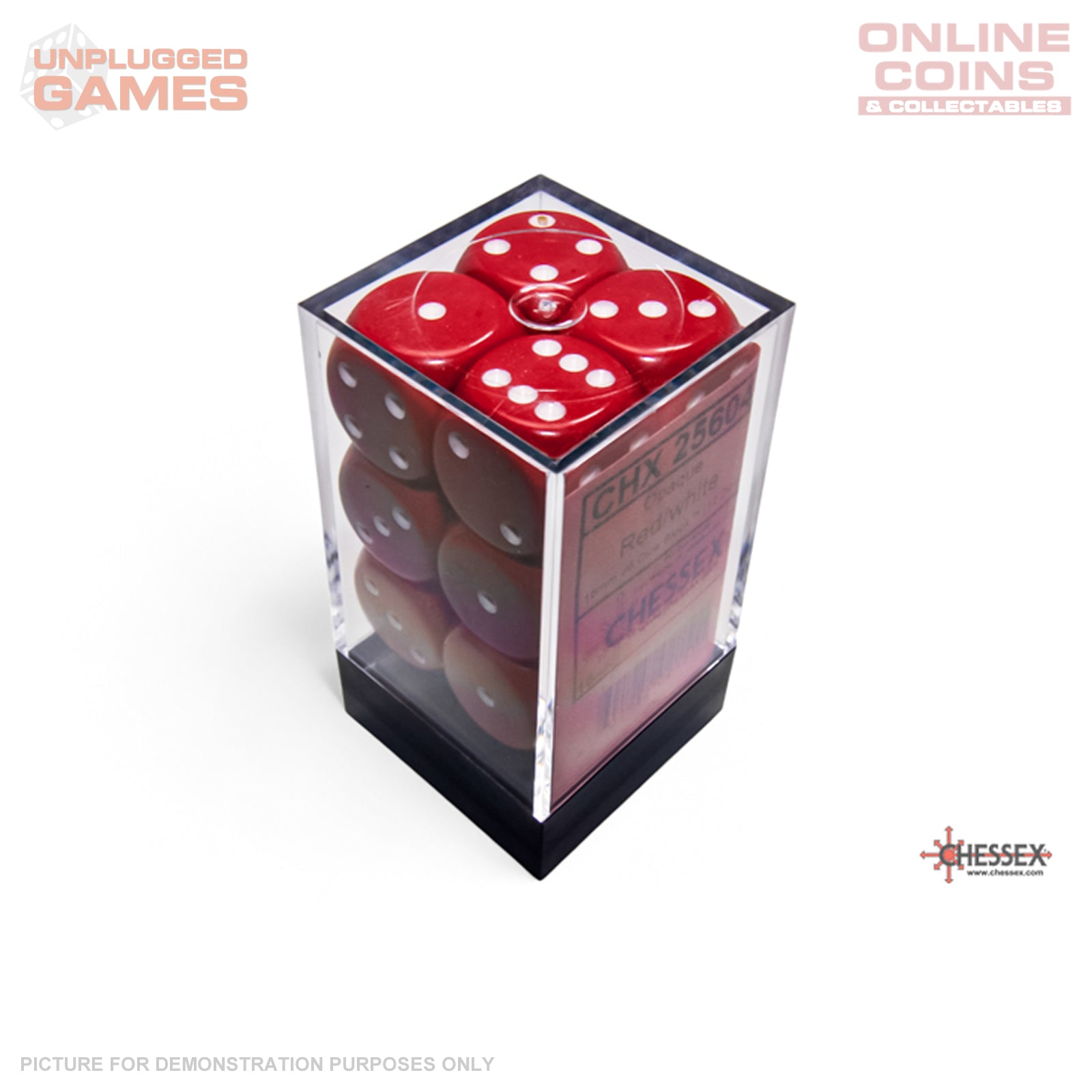 Chessex D6 Opaque 16mm d6 Red/white Dice Block (12 dice) – Online Coins and Collectables