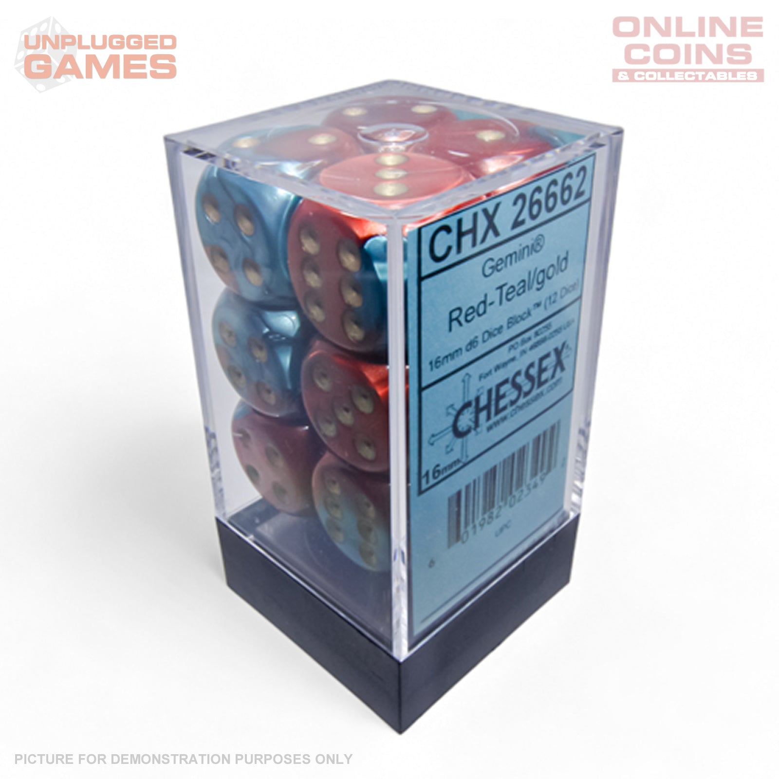Chessex D6 Gemini 16mm d6 Red-Teal/gold Dice Block (12 dice) – Online Coins and Collectables