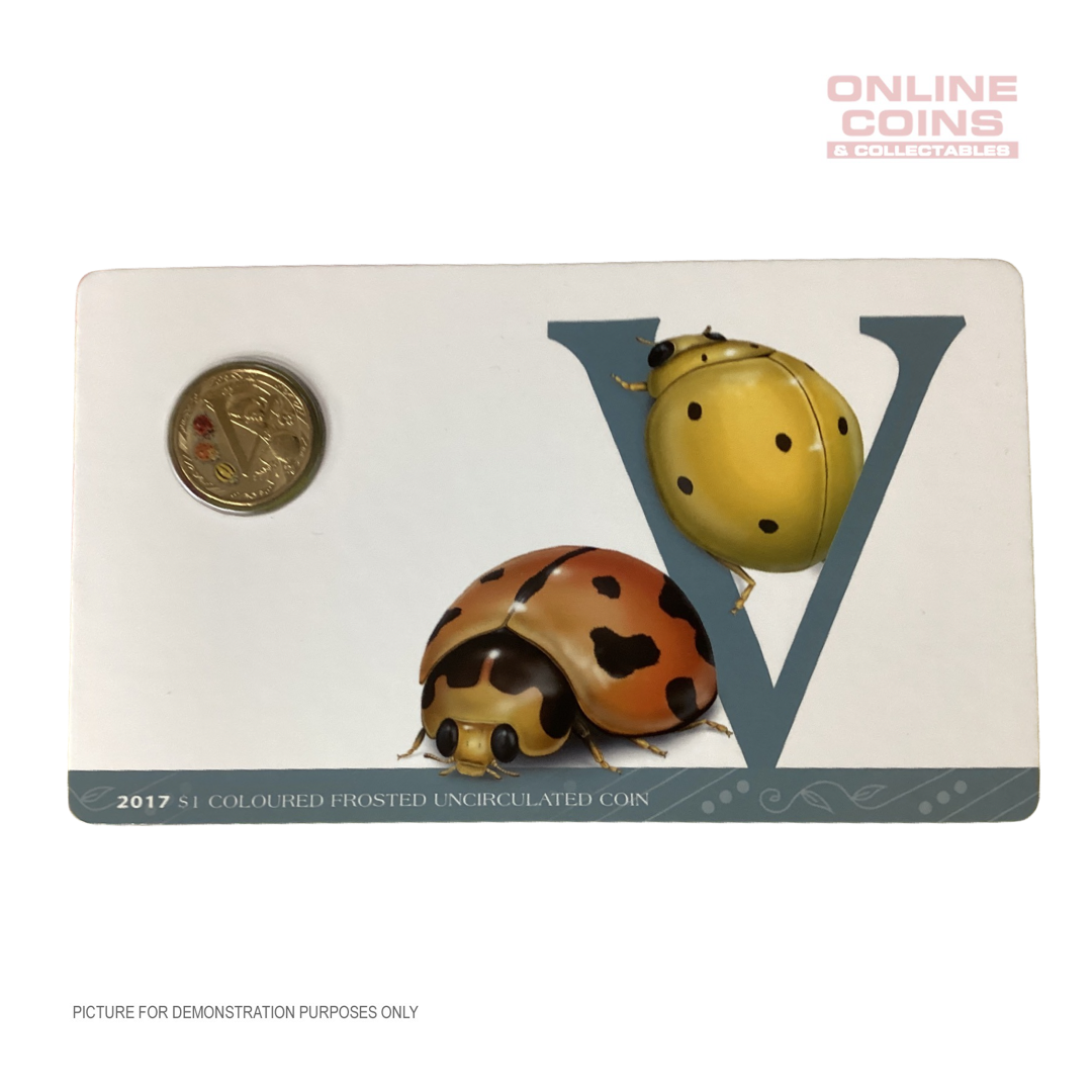2017 $1 Coloured Alphabet Frosted Coin In Card - V For Variable Ladybu ...