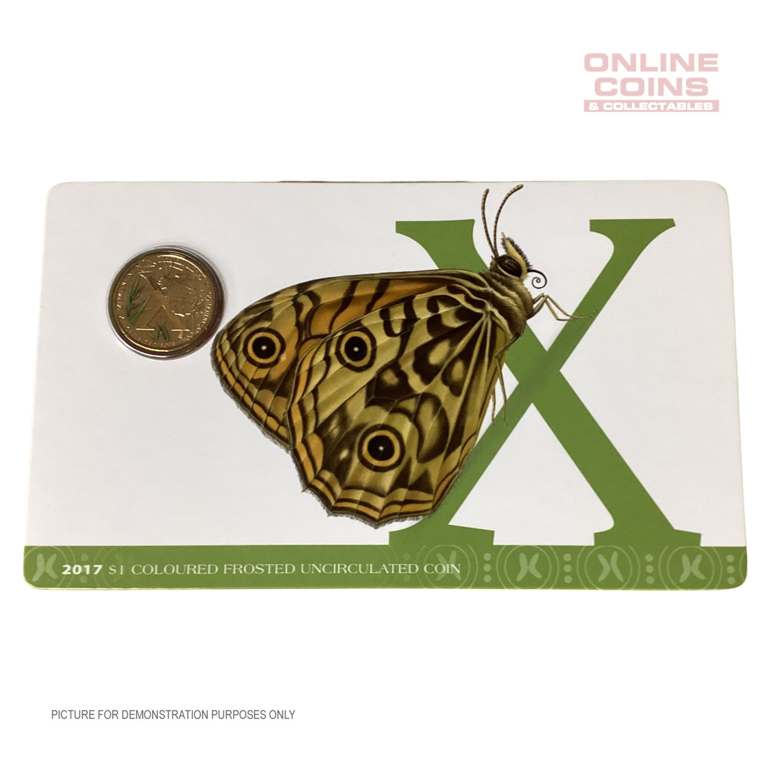 2017 $1 Coloured Alphabet Frosted Coin In Card - X For Xenica Butterfl ...