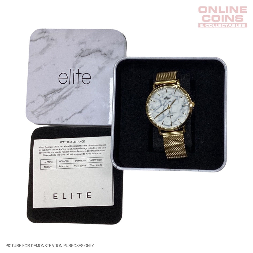 Elite Ladies Gold Tone Marble Dial Mesh Watch – Online Coins and ...
