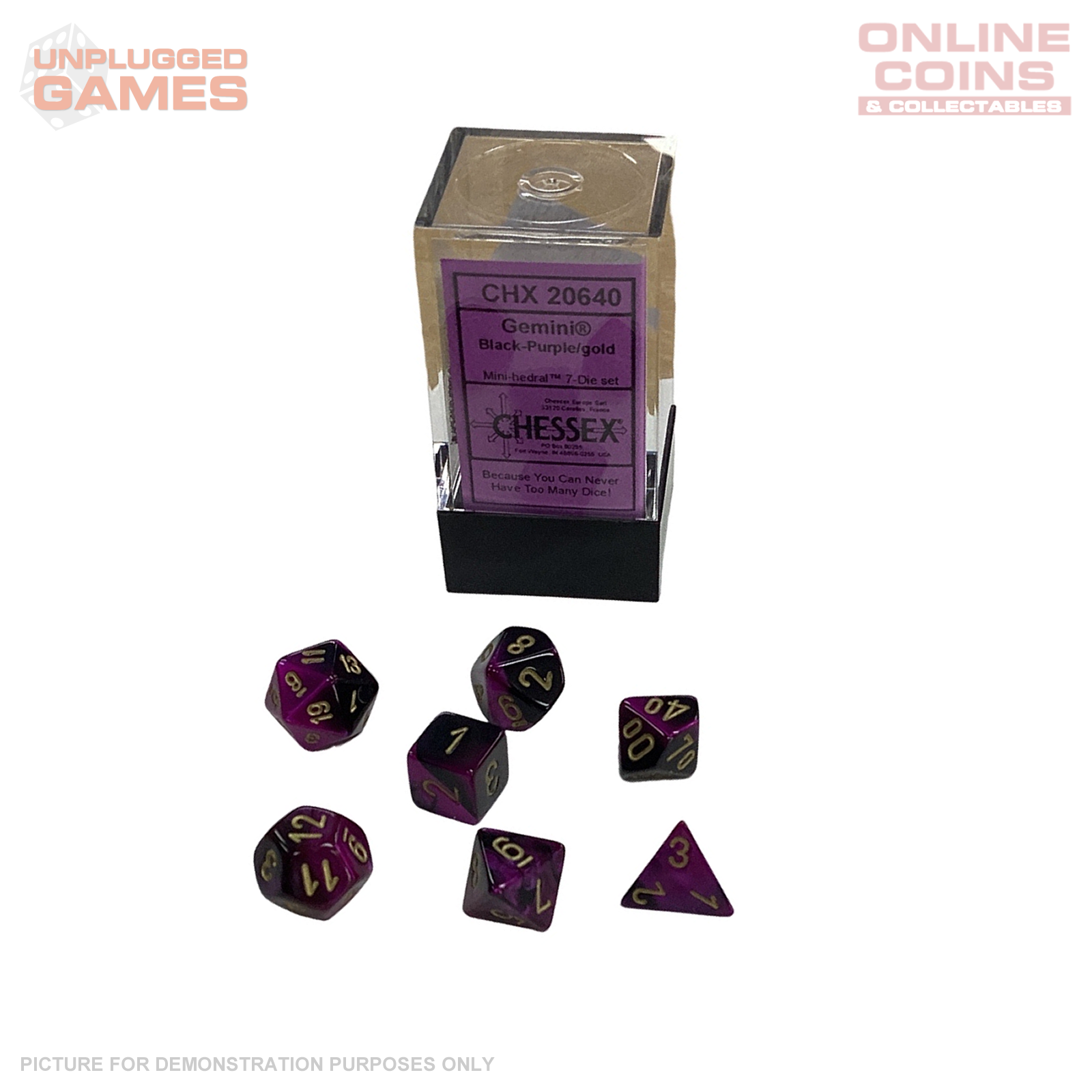 Chessex Gemini Mini Black-Purple/Gold 7-Die Set – Online Coins and ...