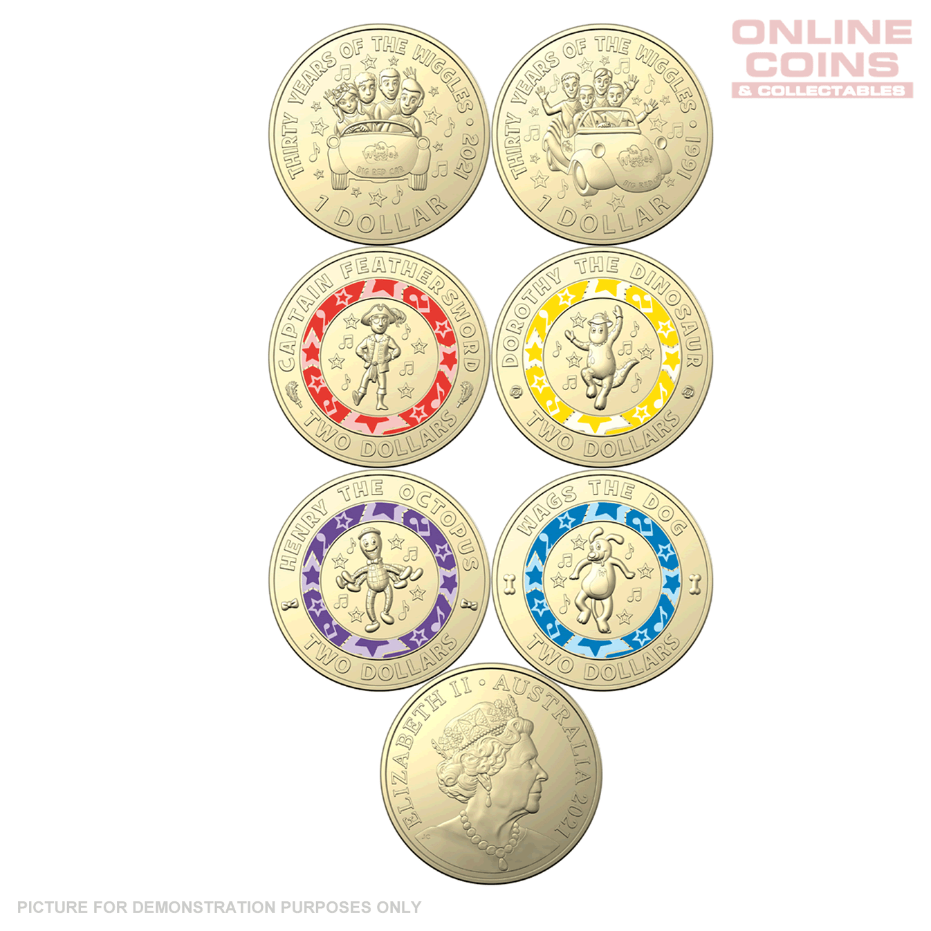 2021 Six Coin Coloured Uncirculated Collection - 30 Years Of The Wiggl ...